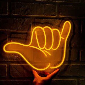 Shaka Hand Led-neon Wall Hawaii Neon Decor Custom Bedroom Surfers Led ...
