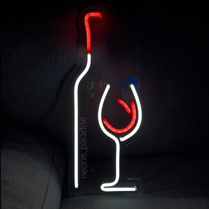 Wine Bottle and Glass Neon Sign, Led Wall Neon Decor Custom Bedroom ...