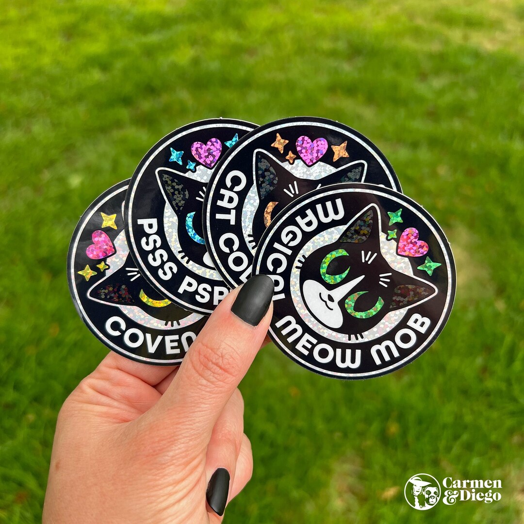 Cat Clubs Sticker Set: Four 2.5 Inch Holo Glitter Decals - Etsy