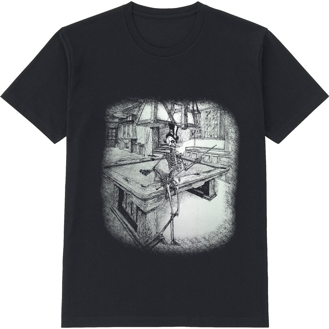 Skeleton Playing Pool, Skull Drawing. Downloadable Png for Black and ...