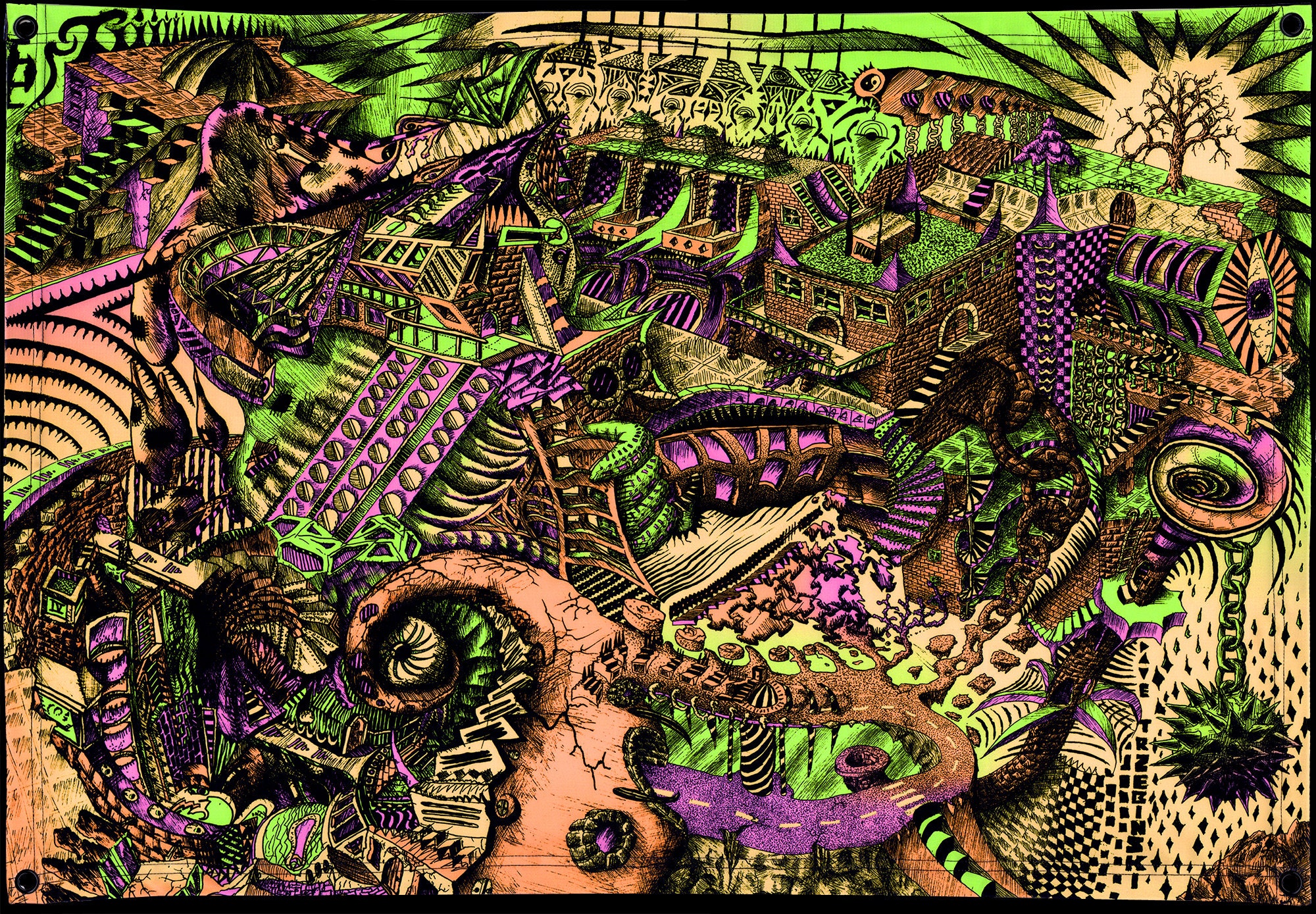 Ball and Chain (blacklight Trippy Tapestry) Psychedelic UV Reactive ...