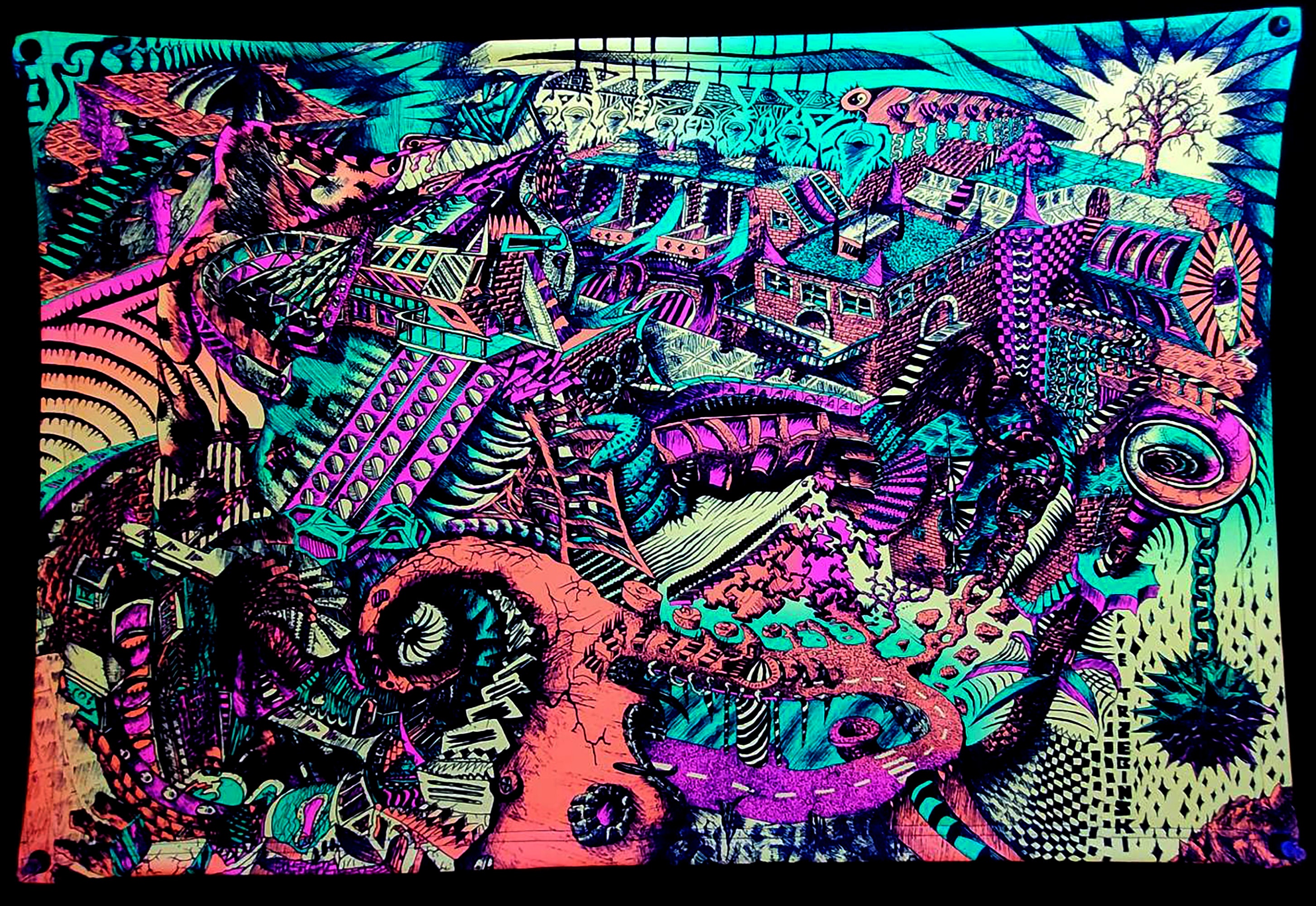 Ball and Chain (blacklight Trippy Tapestry) Psychedelic UV Reactive ...