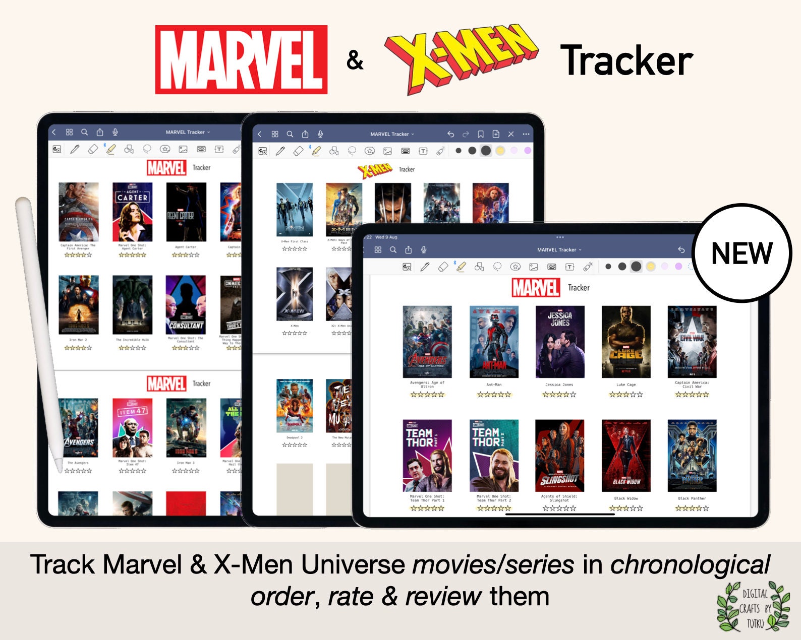 Digital Marvel & X-men Movie Tracker Movie/series Review Planner ...