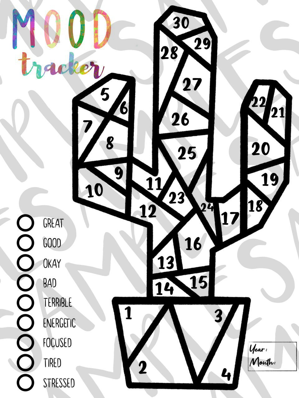 Cactus Mood Tracker Instant Download for Monthly Planner | Etsy