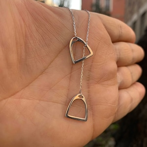 Silver Double Stirrup Necklace, Stirrup Lariat Necklace , Stirrup ...
