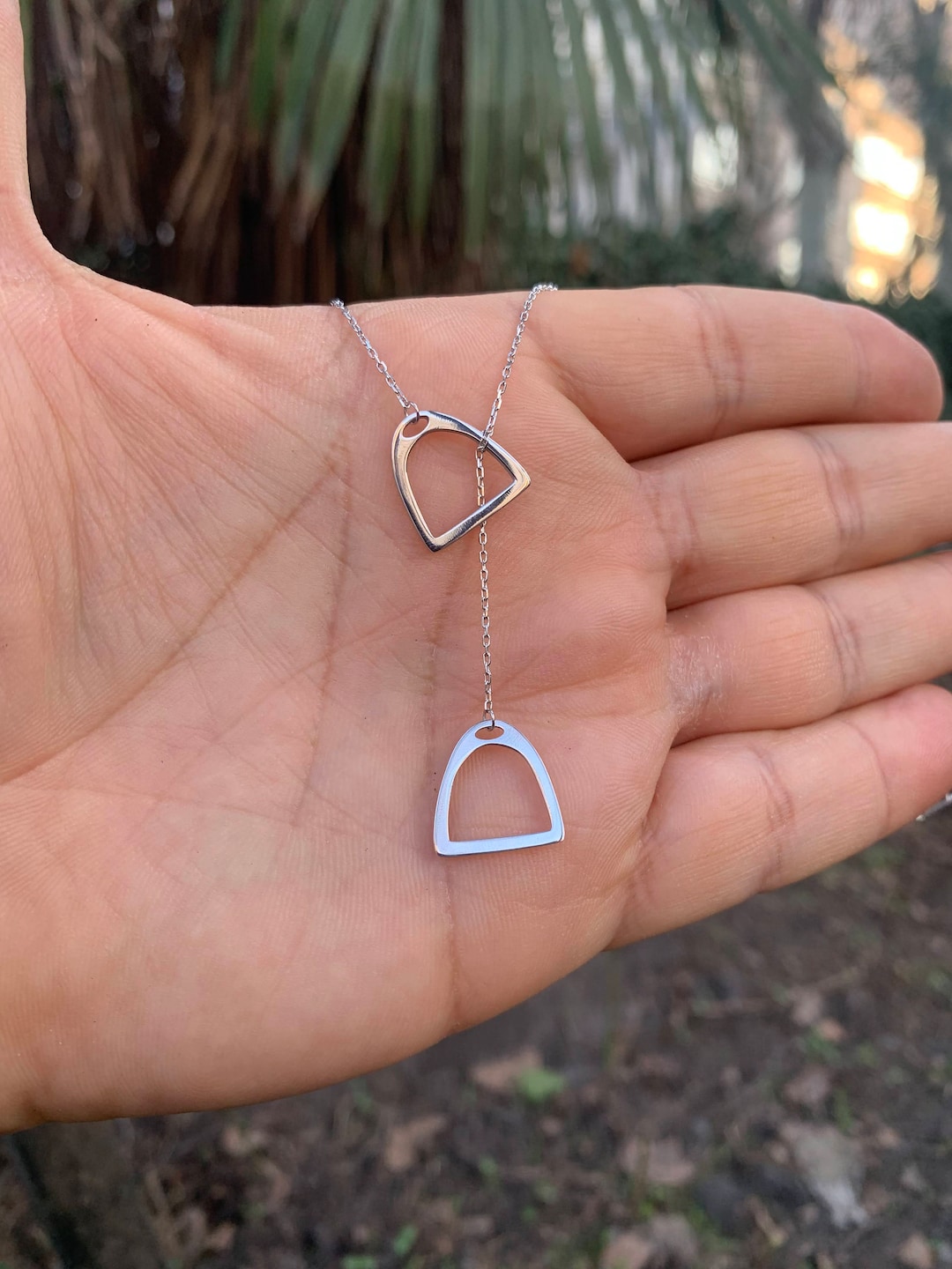 Silver Double Stirrup Necklace, Stirrup Lariat Necklace , Stirrup ...