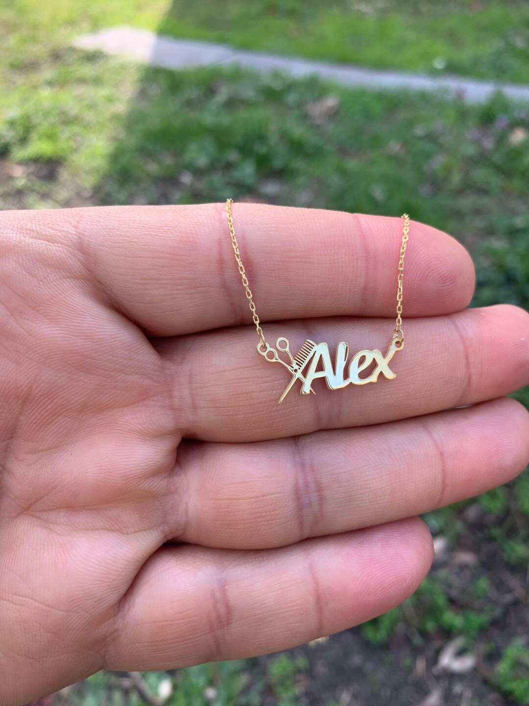 14k Gold Scissors Necklace, Scissor Name Necklace, Dainty Scissor ...