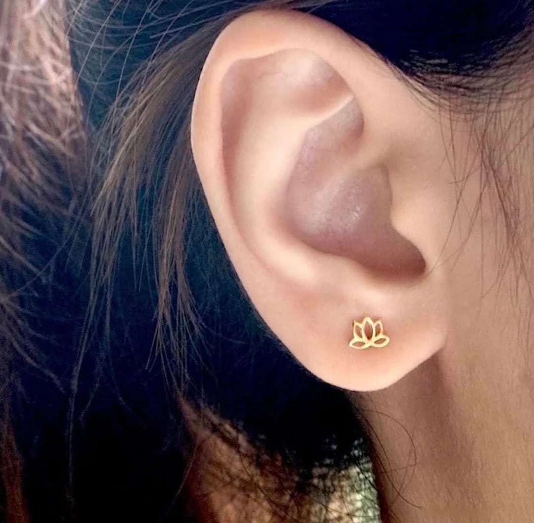 Lotus Flower Stud Earrings in Sterling Silver , 14K Solid Gold Lotus Flower Stud Earrings ...