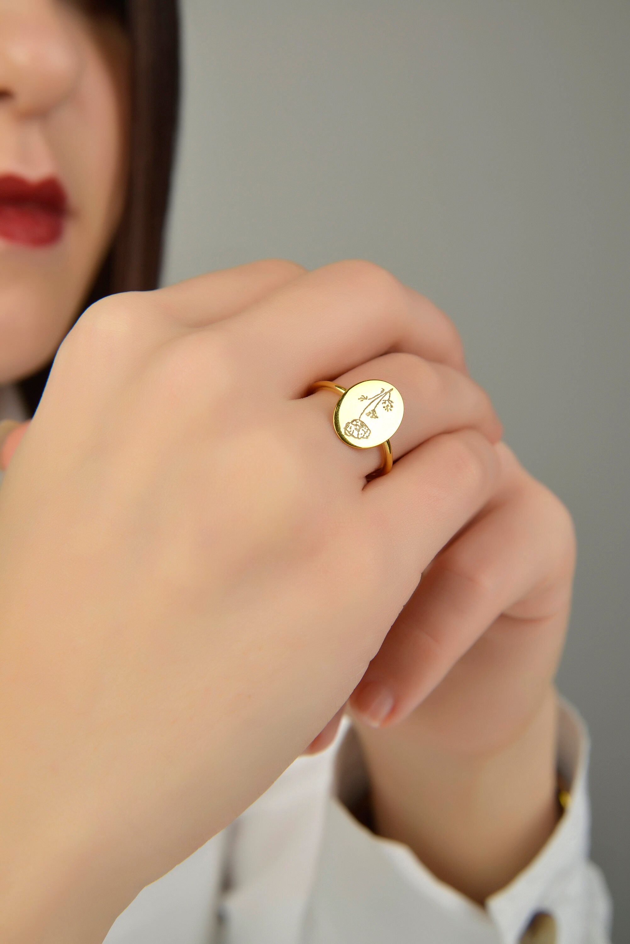 Personalized Birth Flower Ring Custom Dainty Ring Everyday | Etsy