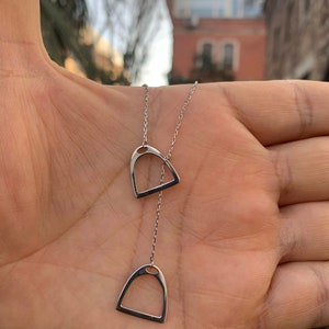 Silver Double Stirrup Necklace, Stirrup Lariat Necklace , Stirrup ...