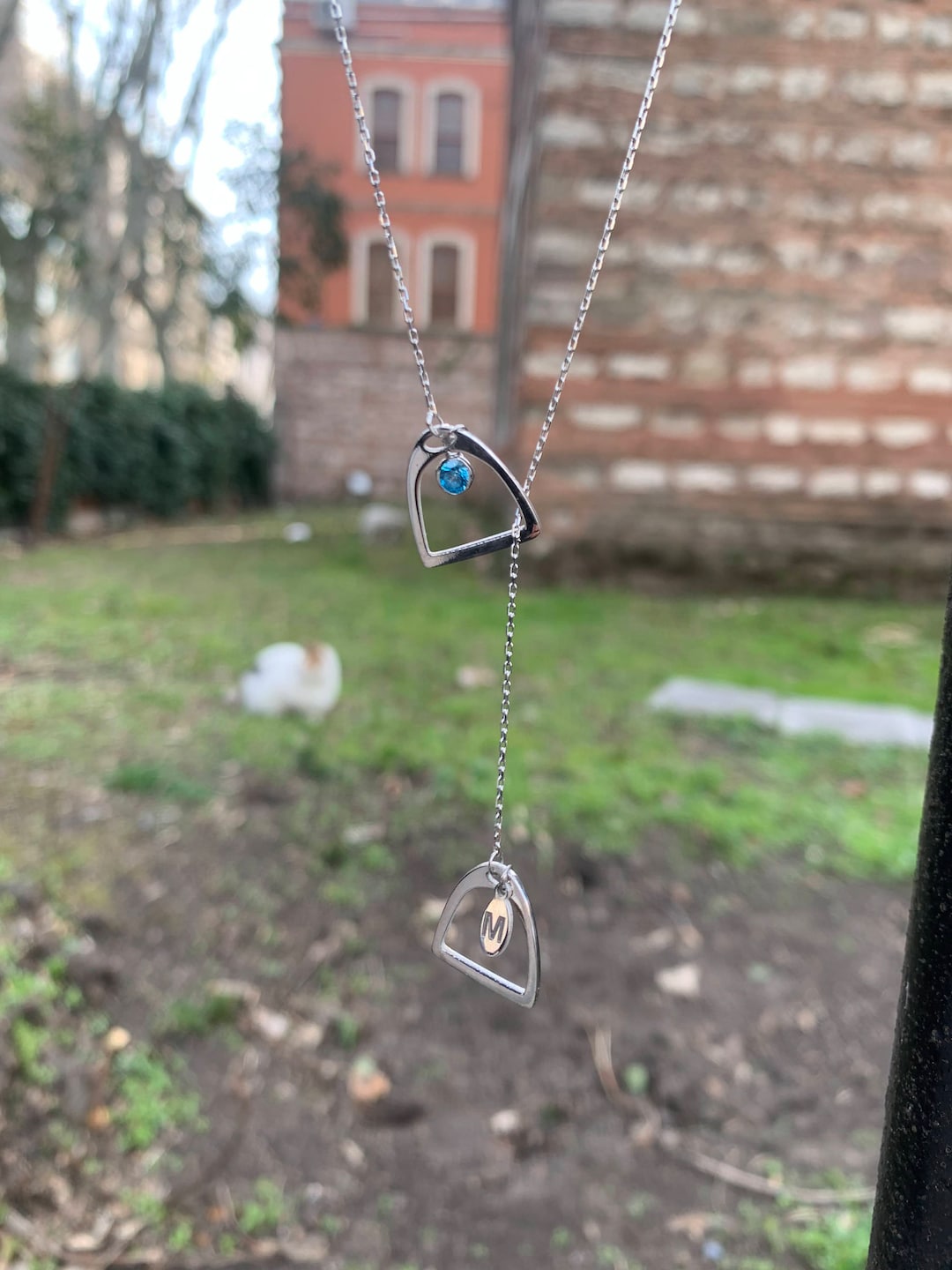 Personalized Silver Double Stirrup Necklace,birthstone Stirrup Necklace ...