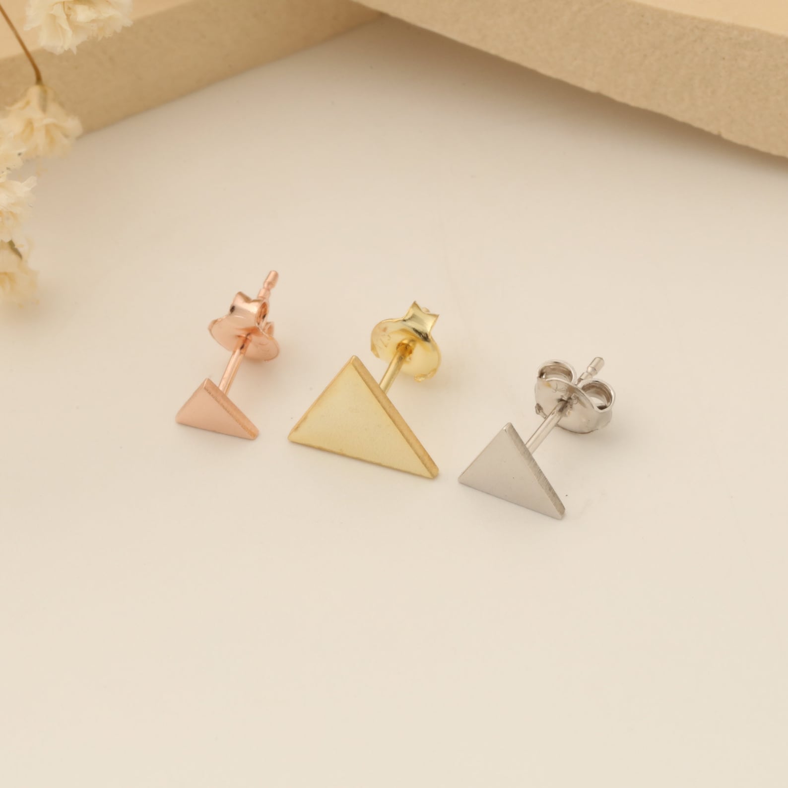 14k Triangle Earrings , Tiny Triangle Earrings , Triangle Earrings ...
