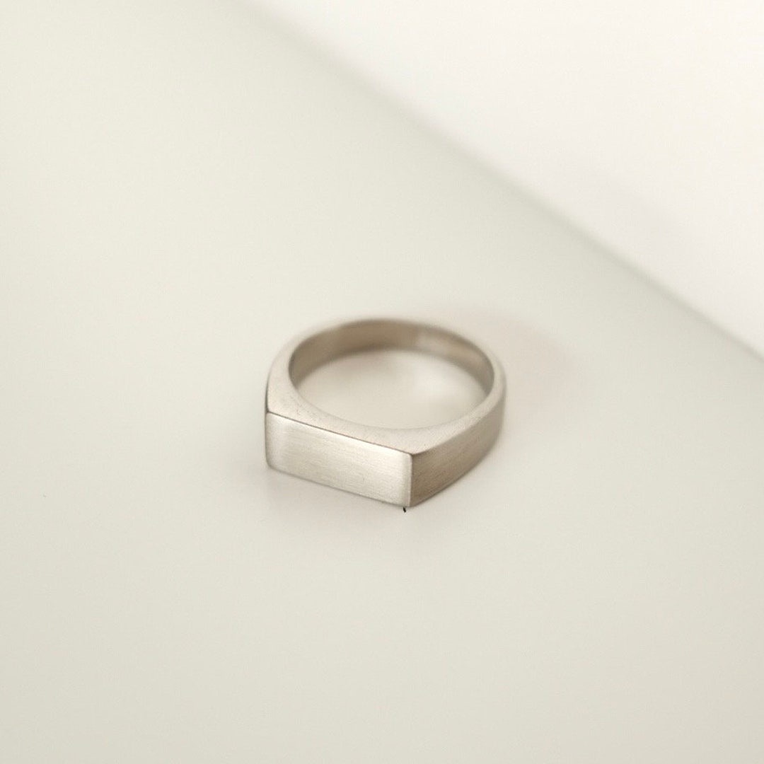 Minimal Silver Signet Ring, Brushed Silver Unisex Signet Ring - Etsy