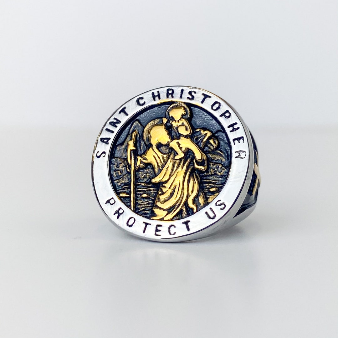 St Christopher Signet Sovereign Silver and Gold Ring for Men - Etsy