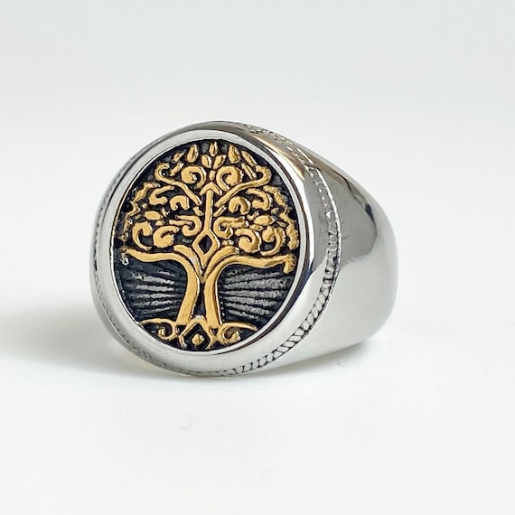 Mens Tree of Life Gold Ring Silver Tree Of Life Ring Men | Etsy