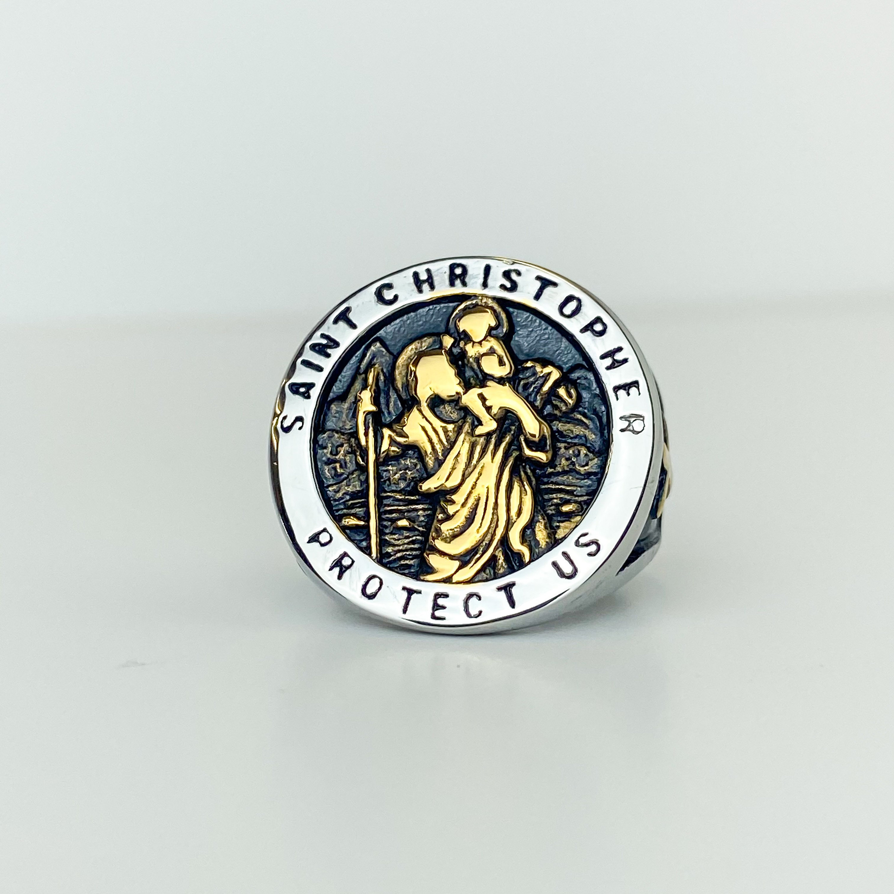 St Christopher Signet Sovereign Silver and Gold Ring For Men | Etsy