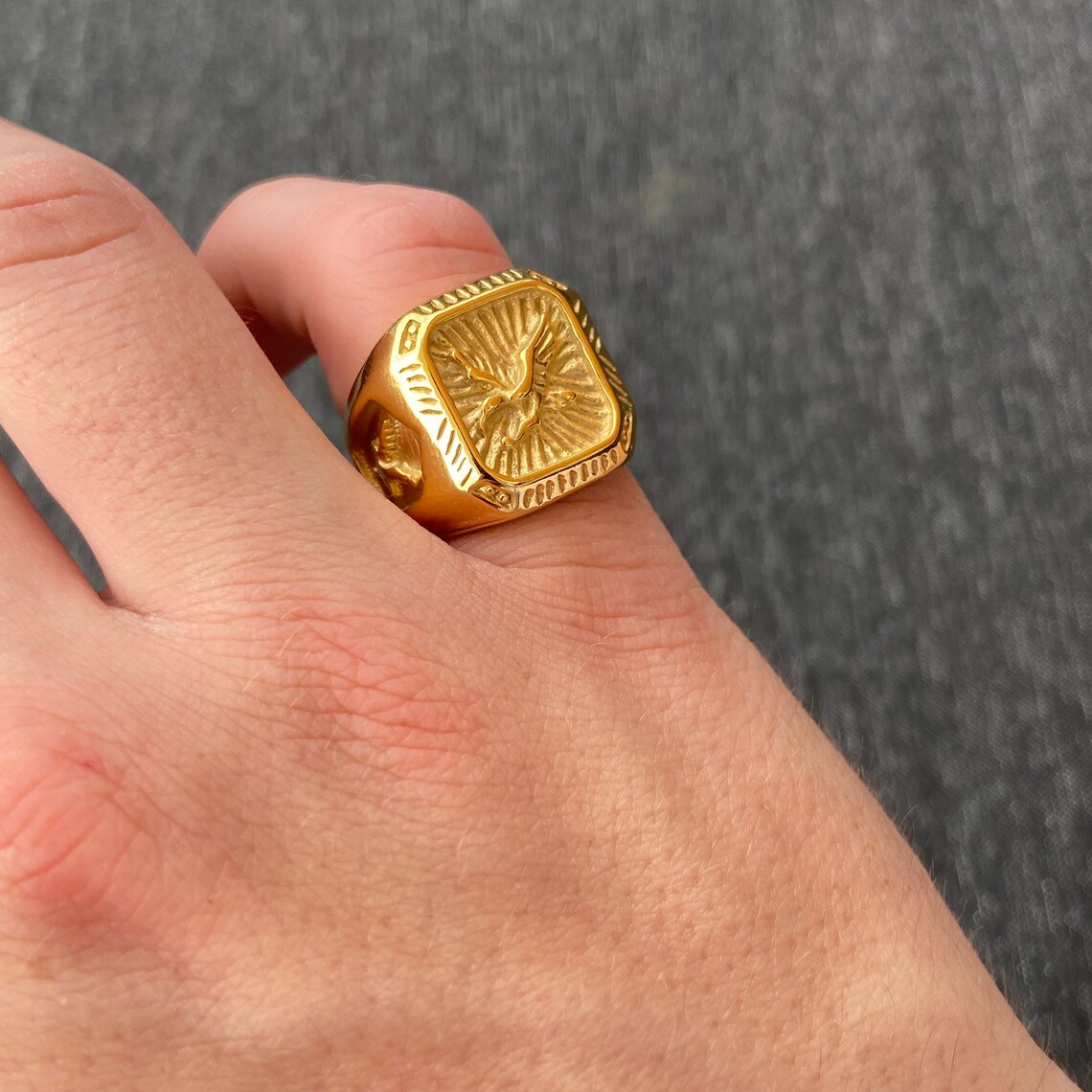 Gold Eagle Signet Detailed Ring 18k Gold Plated Signet Ring | Etsy