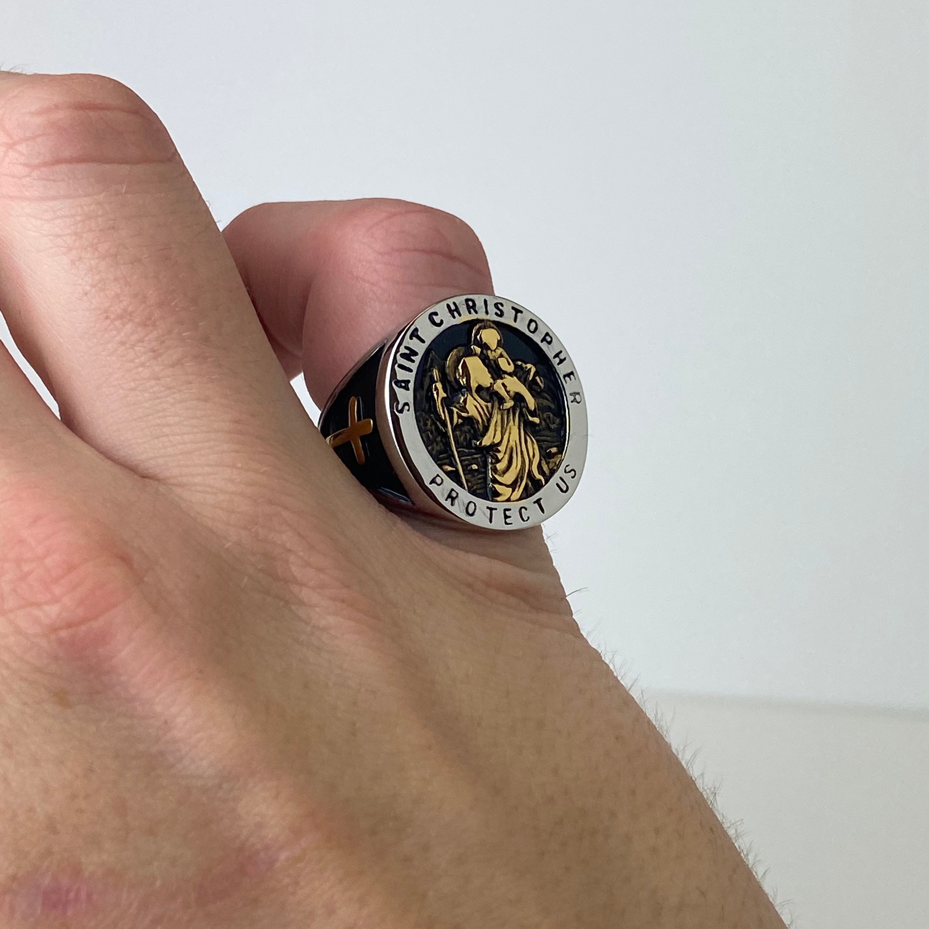 St Christopher Signet Sovereign Silver and Gold Ring For Men | Etsy