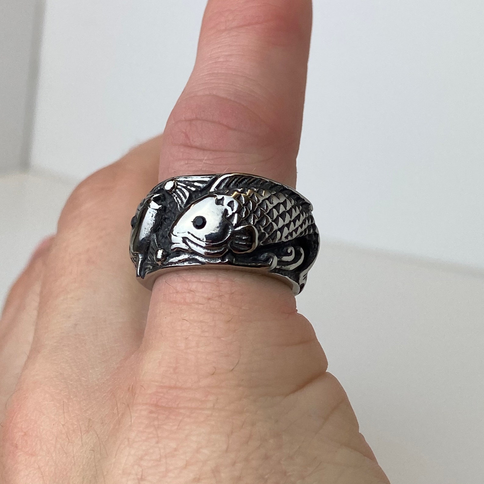Koi Fish Ring Koi Fish Band Ring Mens Ring Man Ring Silver | Etsy