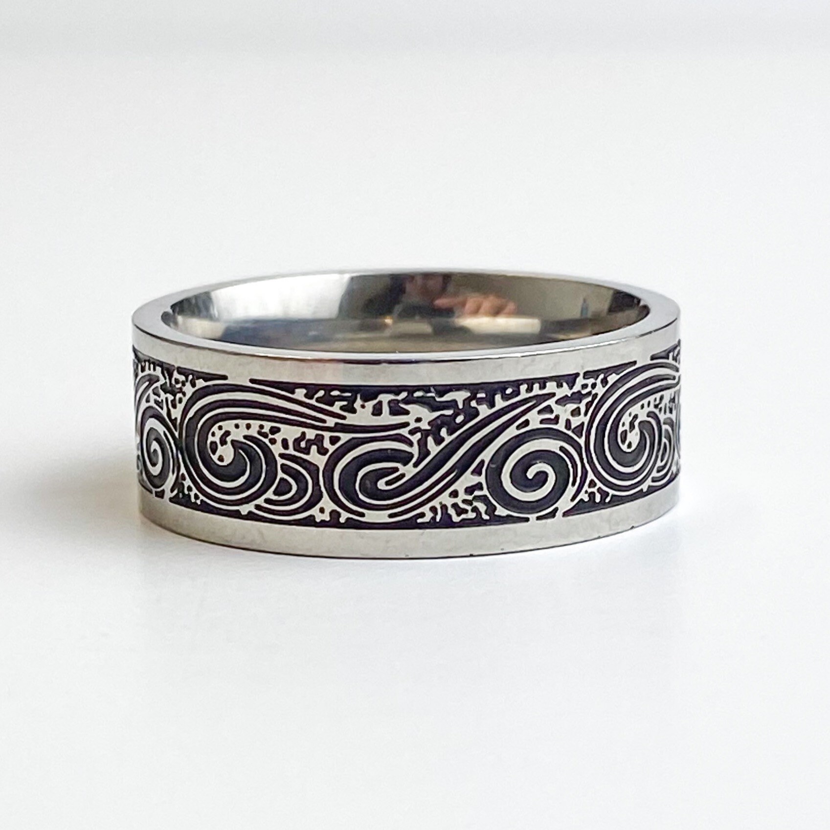 Silver Band Ring Mens Ring Ring for Men Wave Ring Mens - Etsy UK