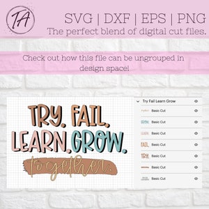 Try Fail Learn Grow Together Svg - Classroom Sign Svg - Motivational ...
