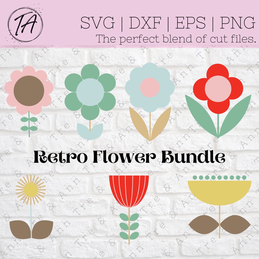 Retro Flower Bundle SVG - Retro Flower SVG - Retro SVG - Retro Bundle ...