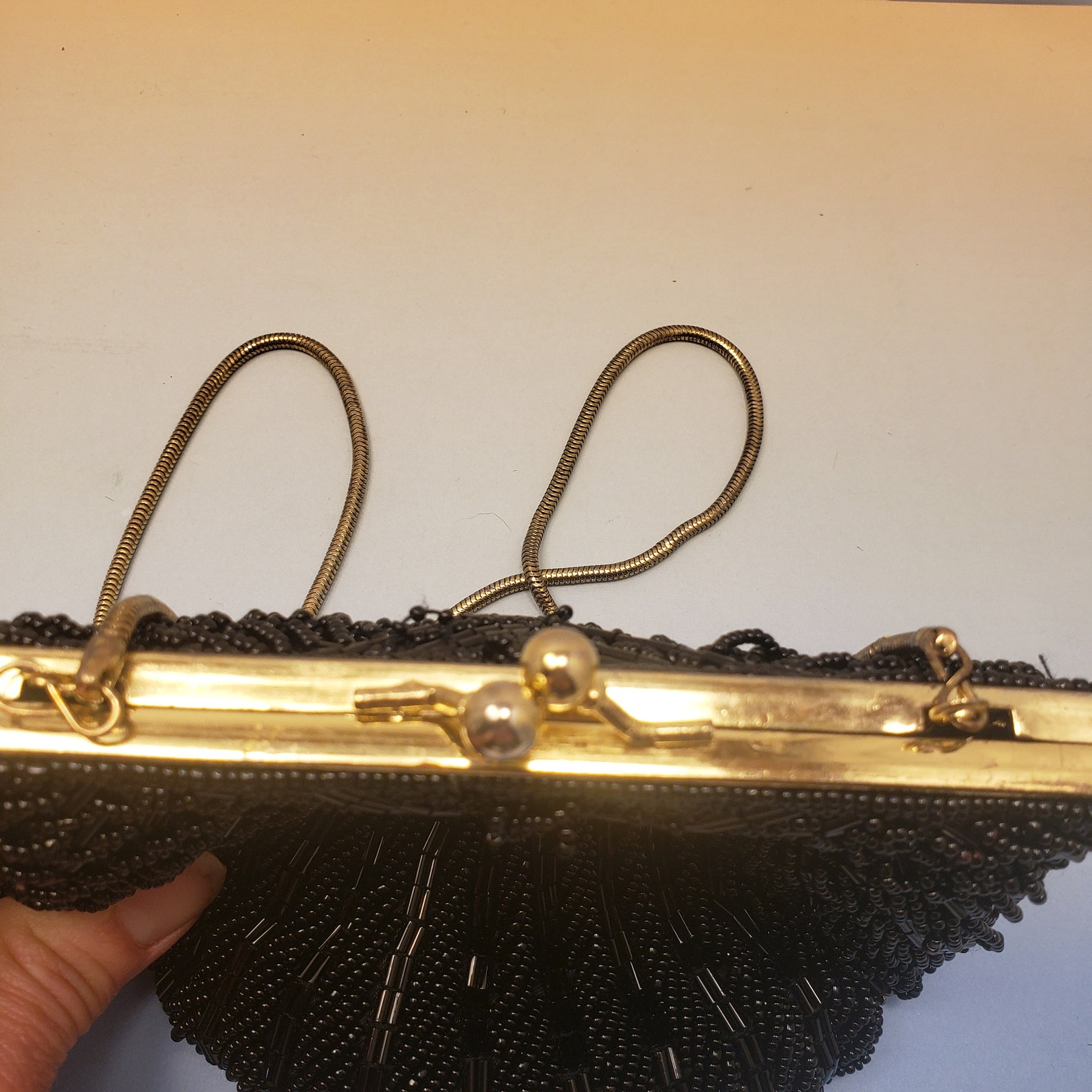 Black Beaded Clam Shell Purse | Vintage Evening Bag | Convertible ...