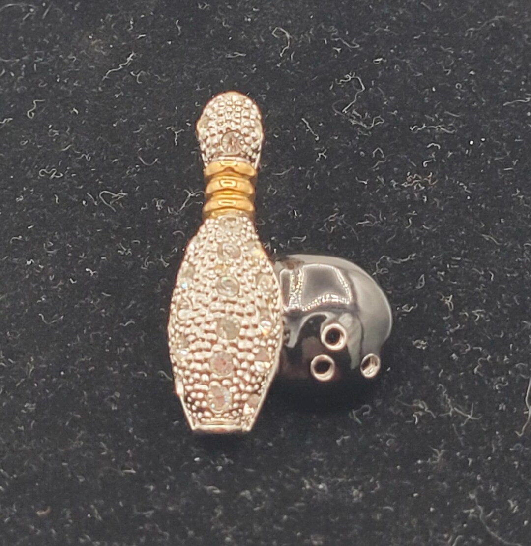 Rhinestone Bowling Pin Brooch: Enamel Bowling Ball, Gold Detail - Etsy