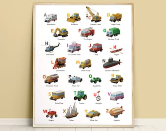 Transportation Alphabet Print Car ABC Letters Wall Art - Etsy