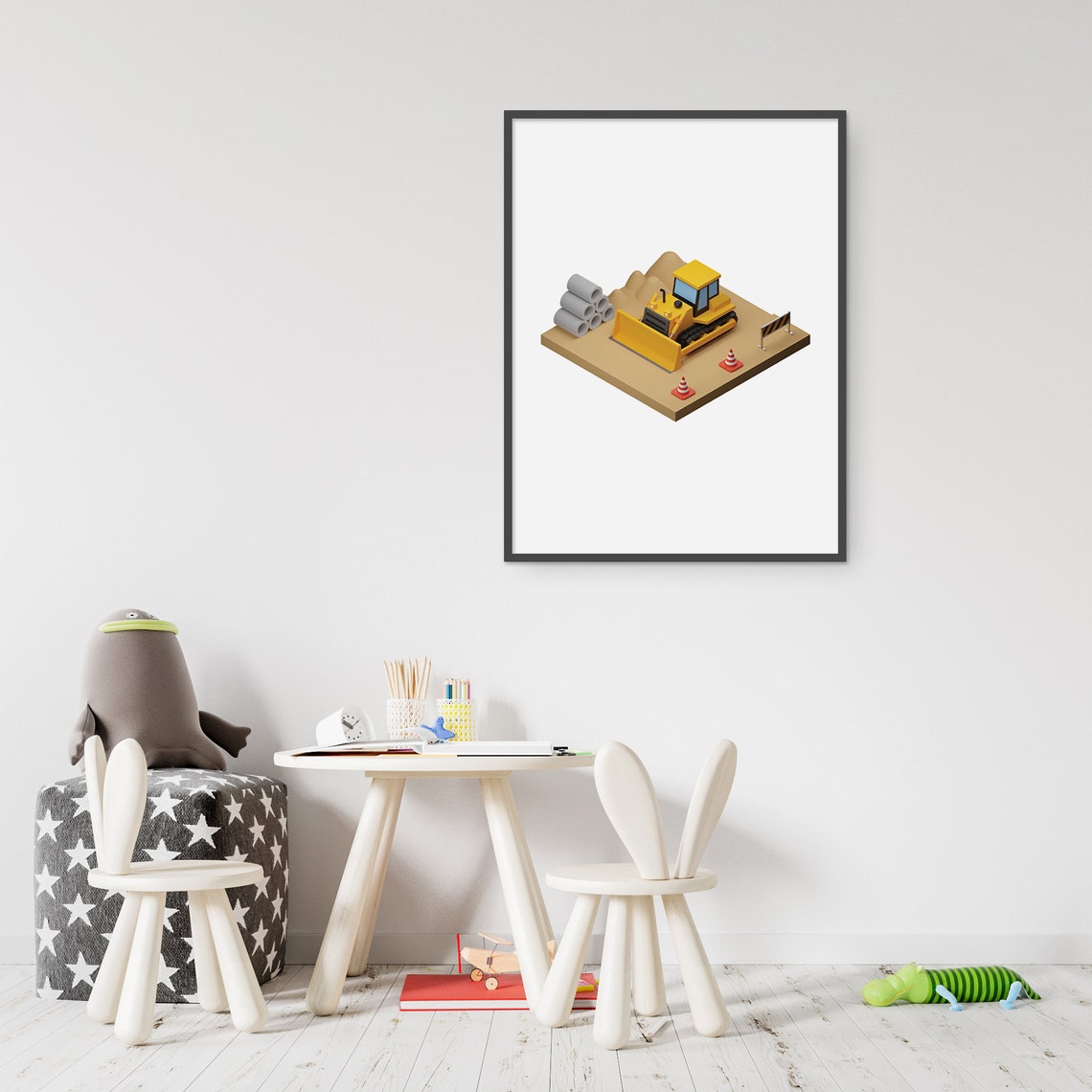 Bulldozer Art, Bulldozer Print, Truck Print, Boy Room Art, Construction ...