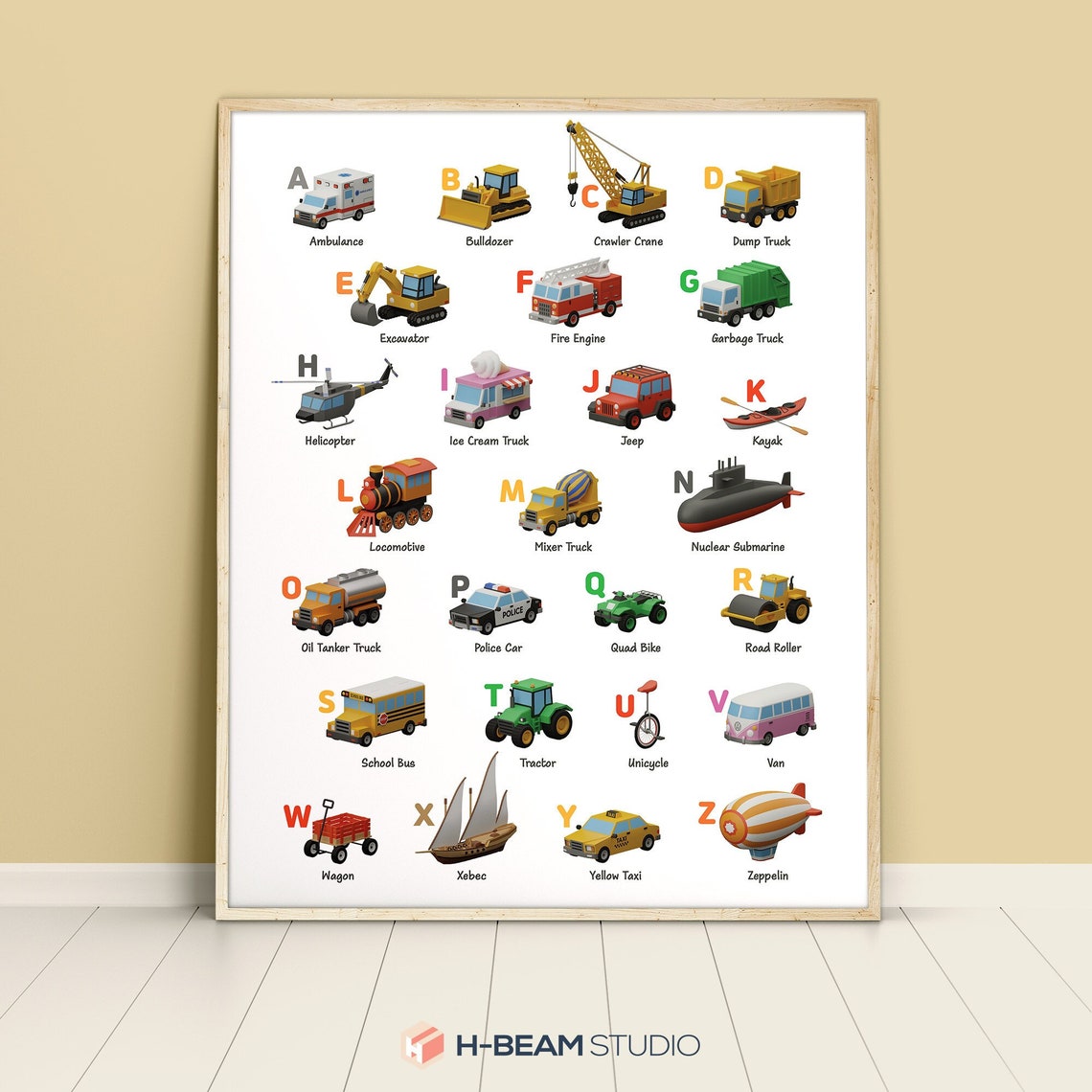 Transportation Alphabet Wall Art, Vehicle ABC Print, Car Letters Art ...