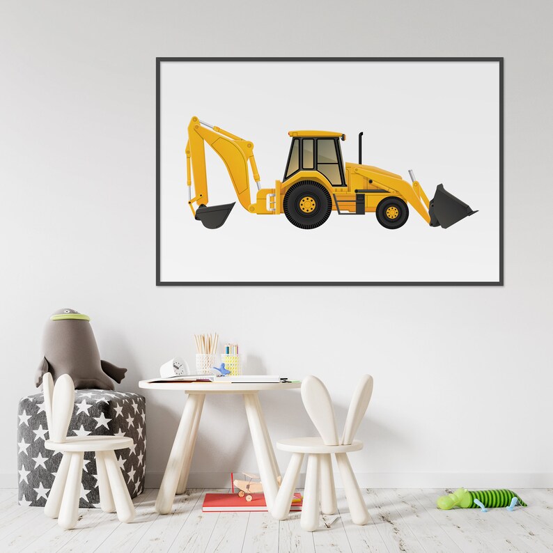 Backhoe Art, Backhoe Print, Truck Print, Boy Room Art, Construction ...
