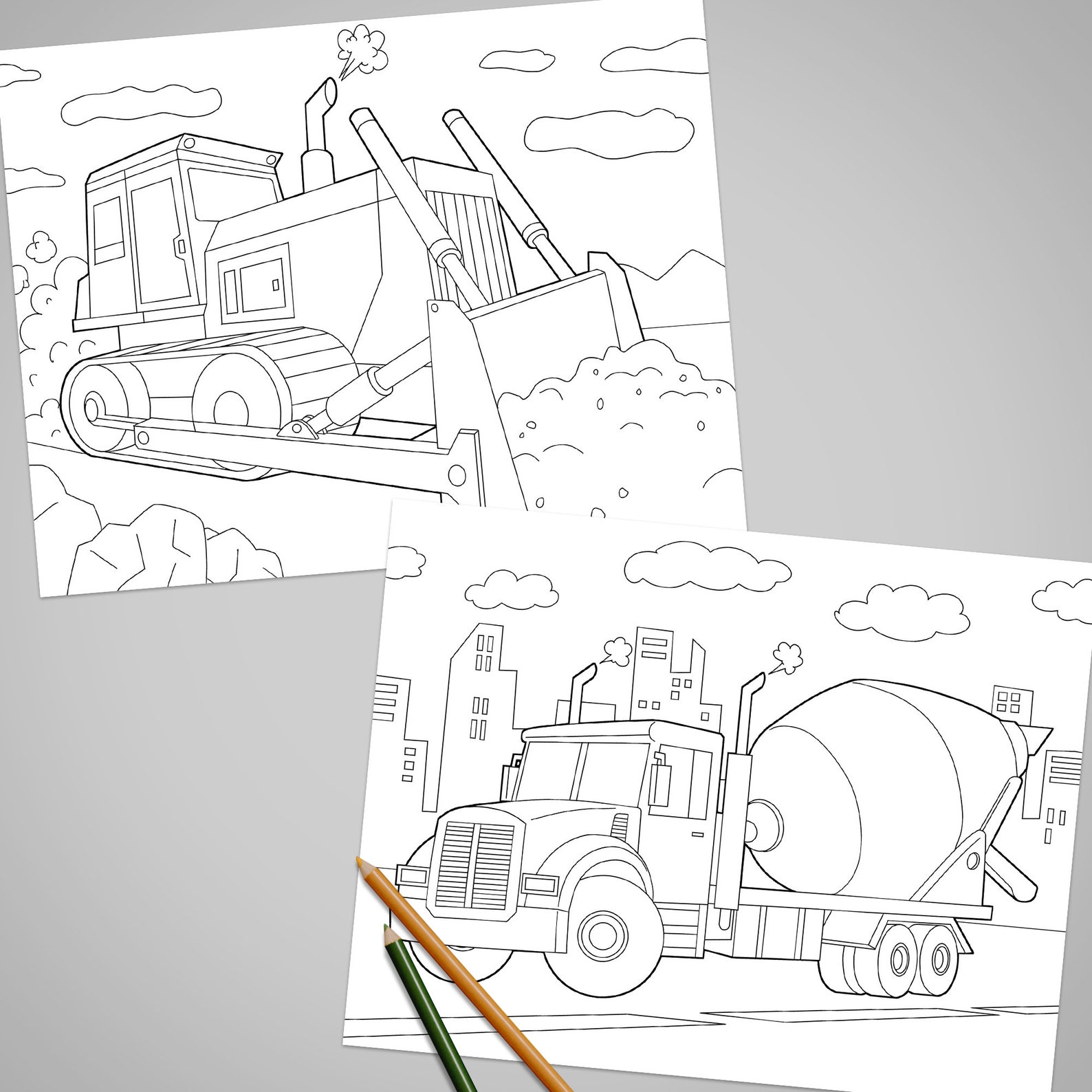 15 Trucks Coloring Book, Cars, Vehicles and Engines Printable Art for ...