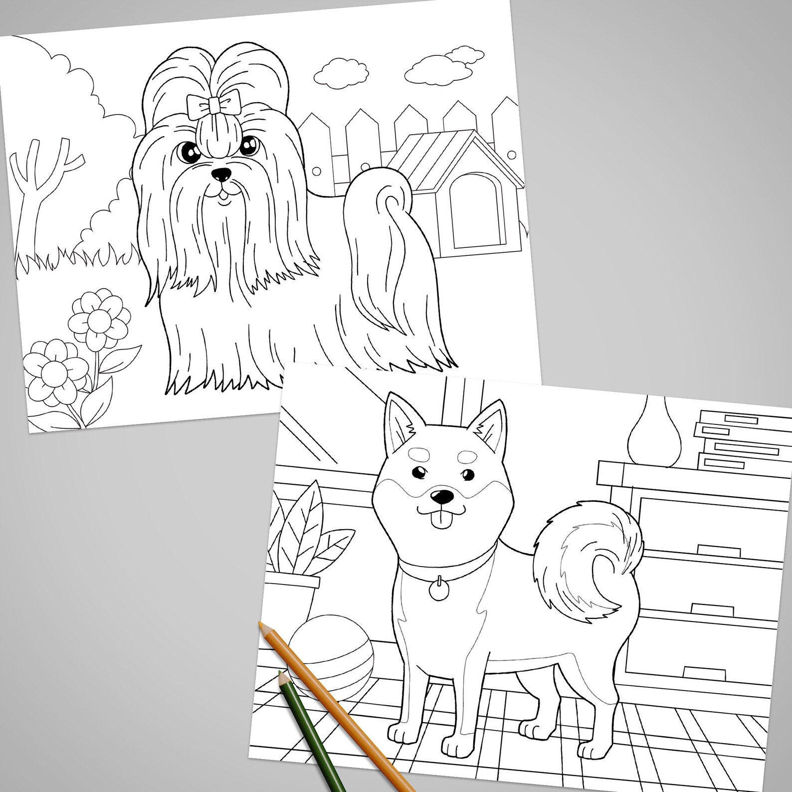 15 Dogs Coloring Book, Puppy Coloring Pages, Printable Art for Kids ...