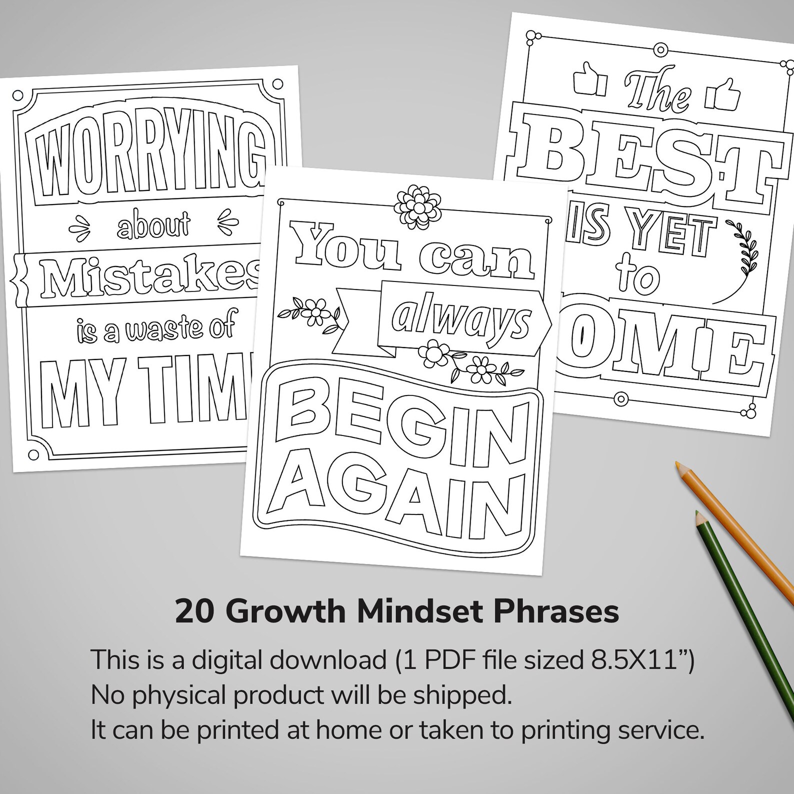 20 Growth Mindset Coloring Book, Motivational Quotes Coloring Pages ...