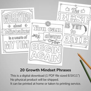 20 Growth Mindset Coloring Book, Motivational Quotes Coloring Pages ...