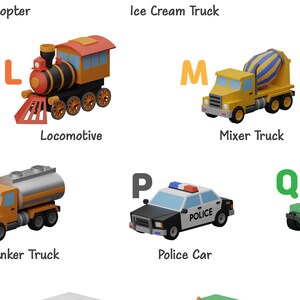 Transportation Alphabet Wall Art, Vehicle ABC Print, Car Letters Art ...