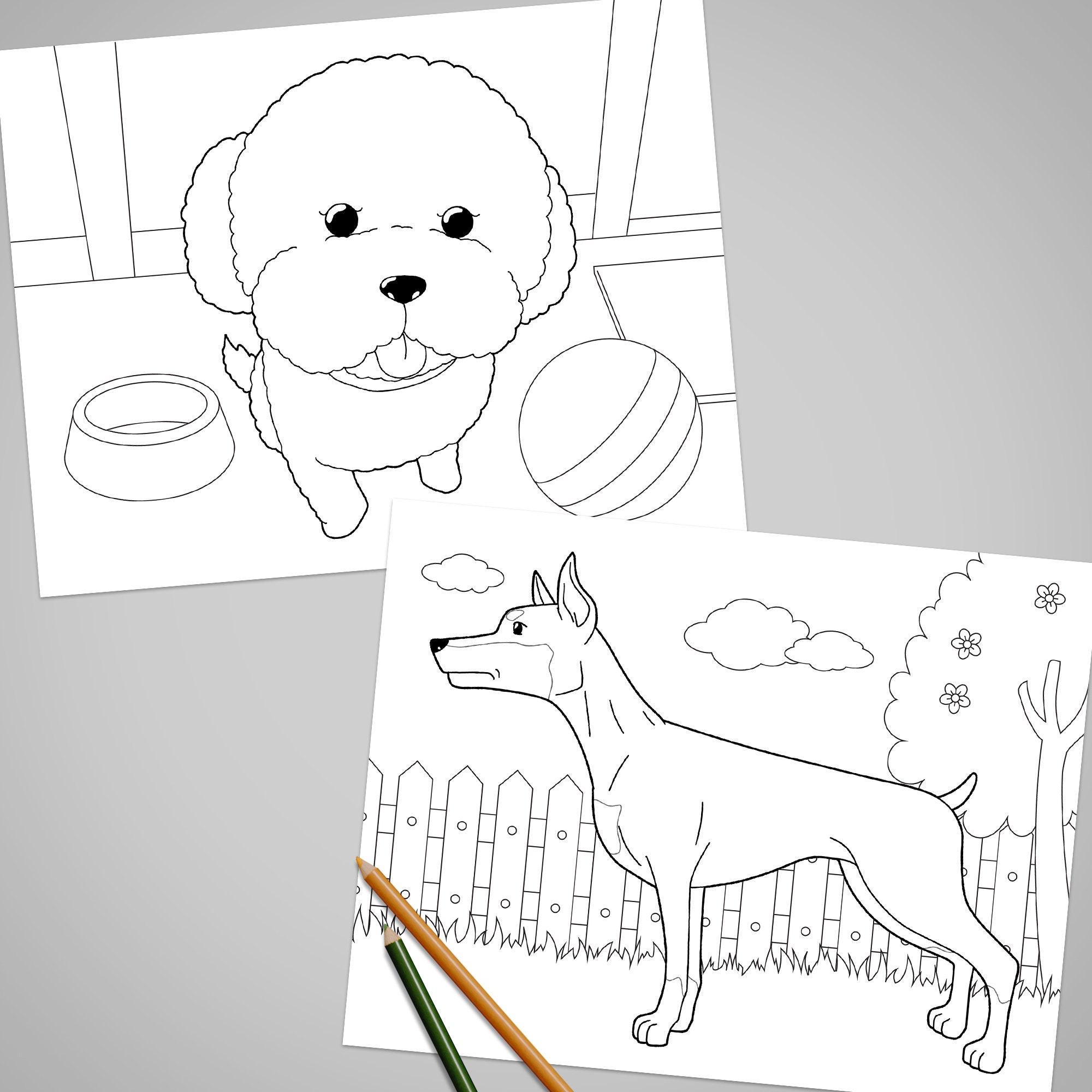 15 Dogs Coloring Book, Puppy Coloring Pages, Printable Art for Kids ...