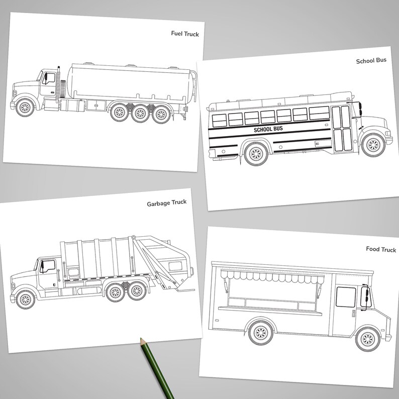 30 Vehicles Coloring Book, Cars, Trucks and Engines Printable Art for ...