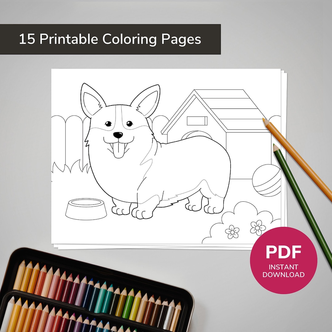 15 Dogs Coloring Book, Puppy Coloring Pages, Printable Art for Kids ...