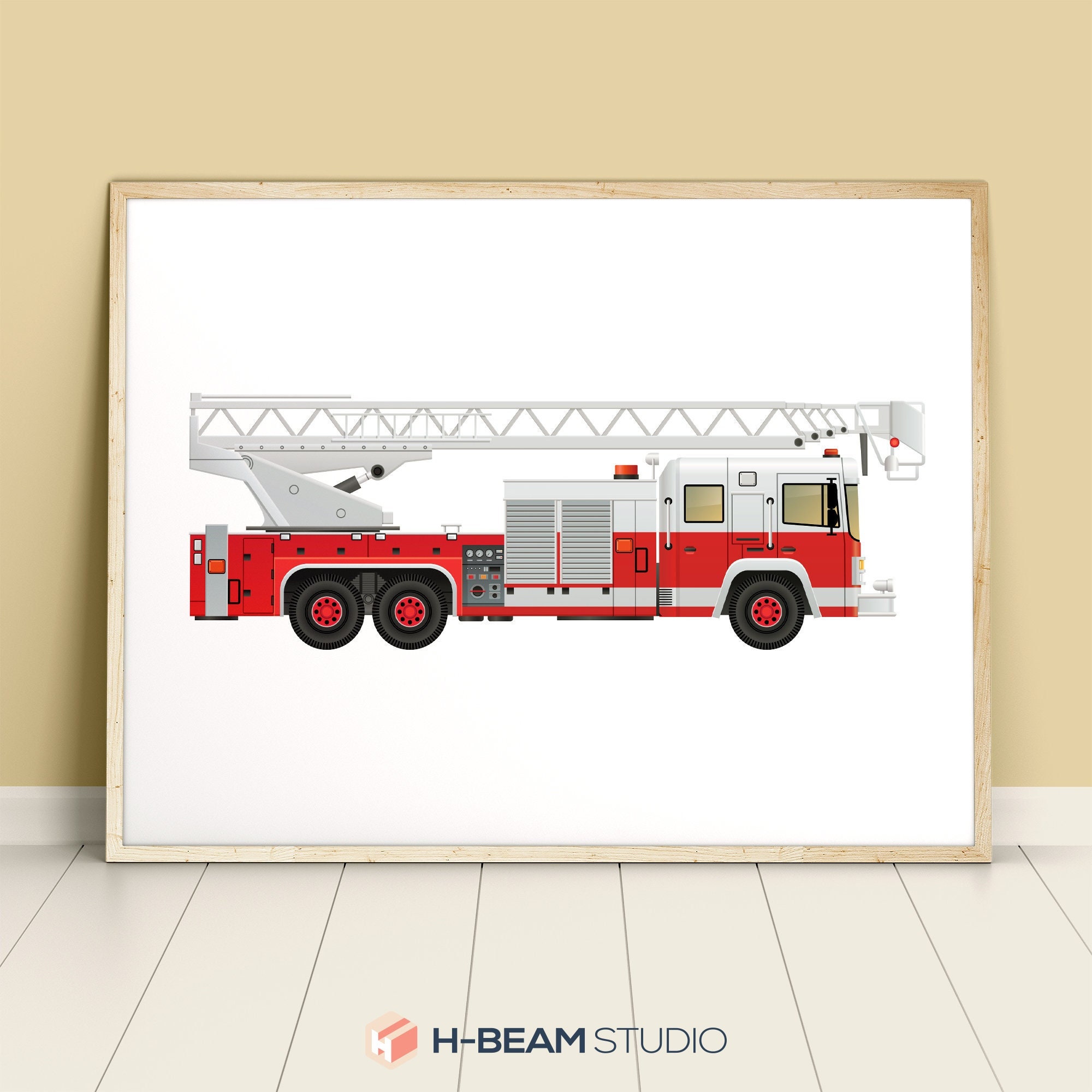 Fire Engine Art, Fire Truck Print, Printable Wall Art, Car Print, Boy ...