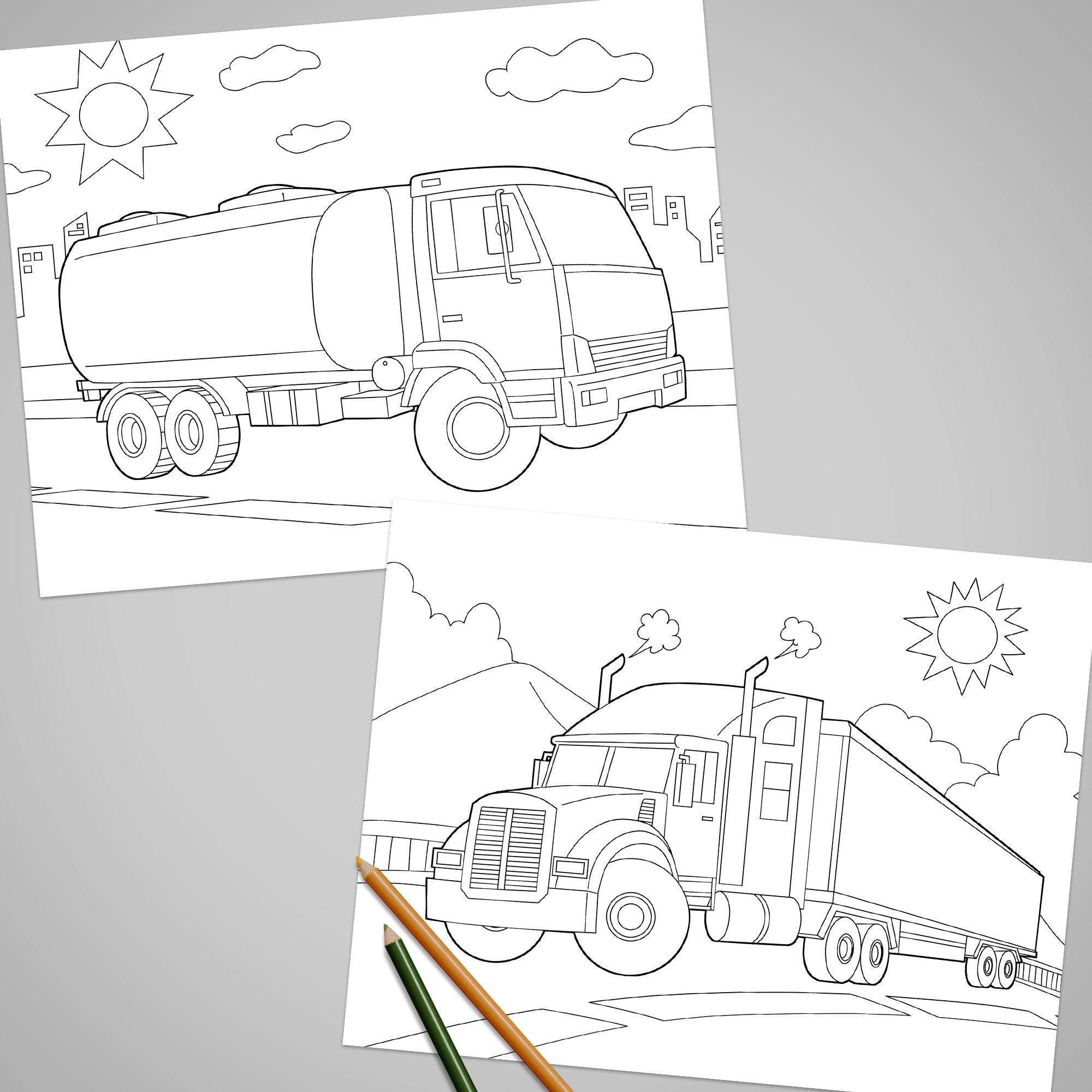 15 Trucks Coloring Book, Cars, Vehicles and Engines Printable Art for ...