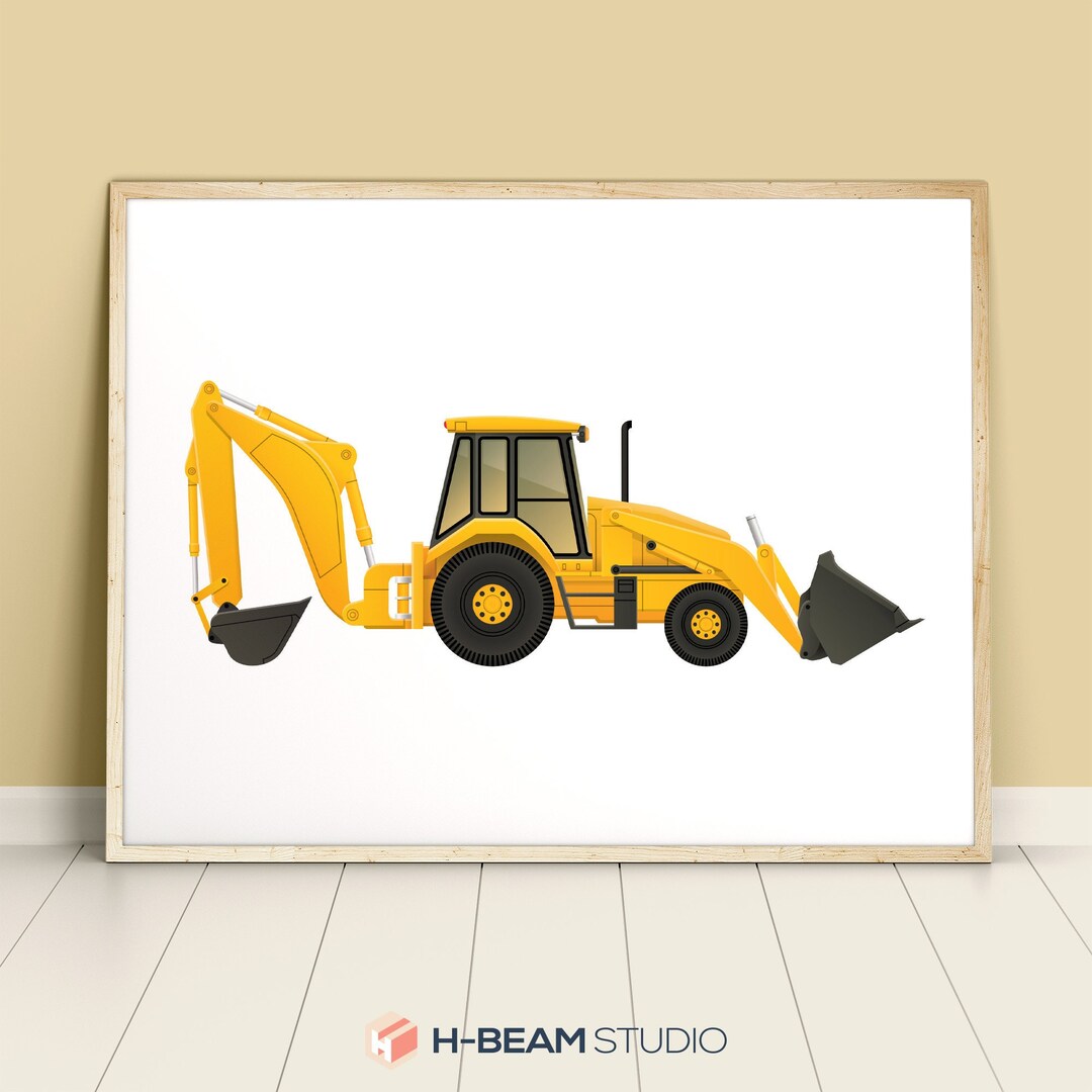Backhoe Art, Backhoe Print, Truck Print, Boy Room Art, Construction ...