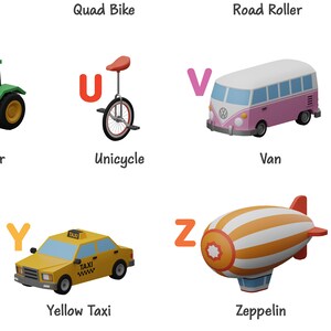 Transportation Alphabet Wall Art, Vehicle ABC Print, Car Letters Art ...