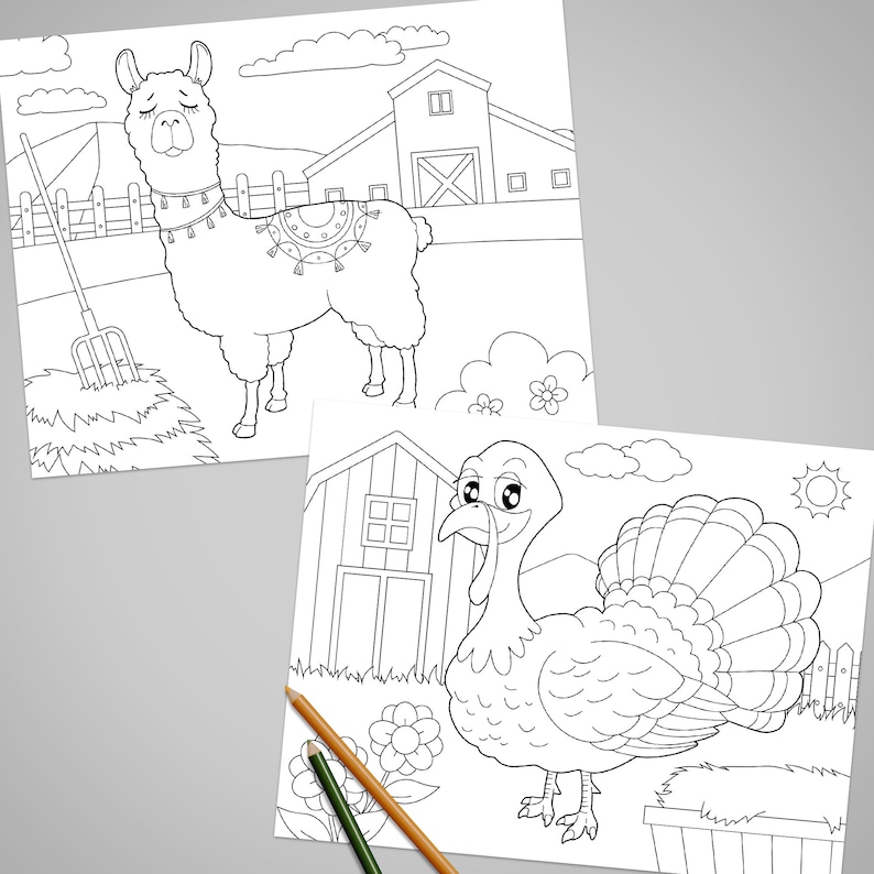 15 Farm Animals Coloring Book Farm Animal Coloring Pages | Etsy