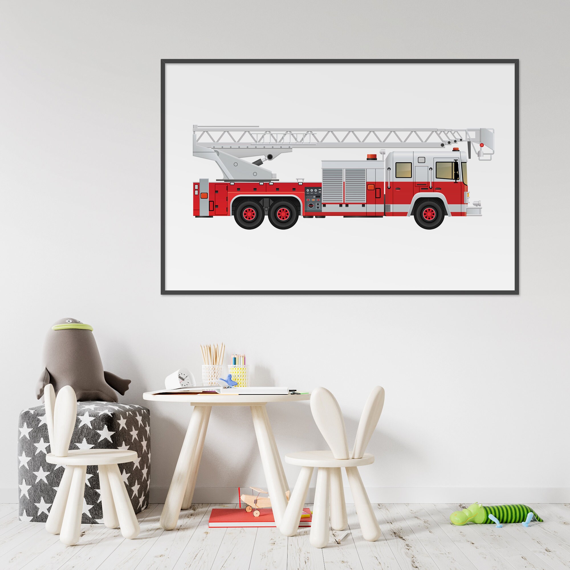 Fire Engine Art, Fire Truck Print, Printable Wall Art, Car Print, Boy ...
