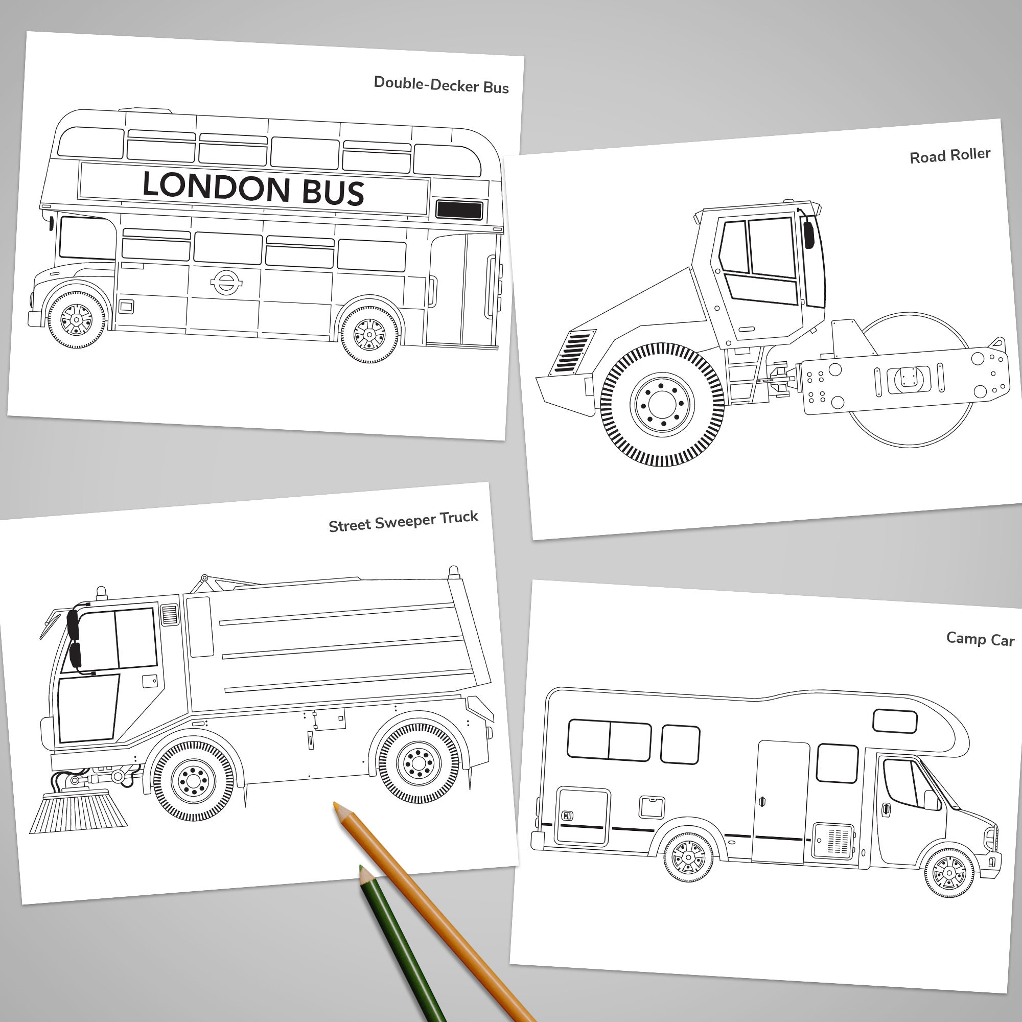 30 Vehicles Coloring Book, Cars, Trucks and Engines Printable Art for ...