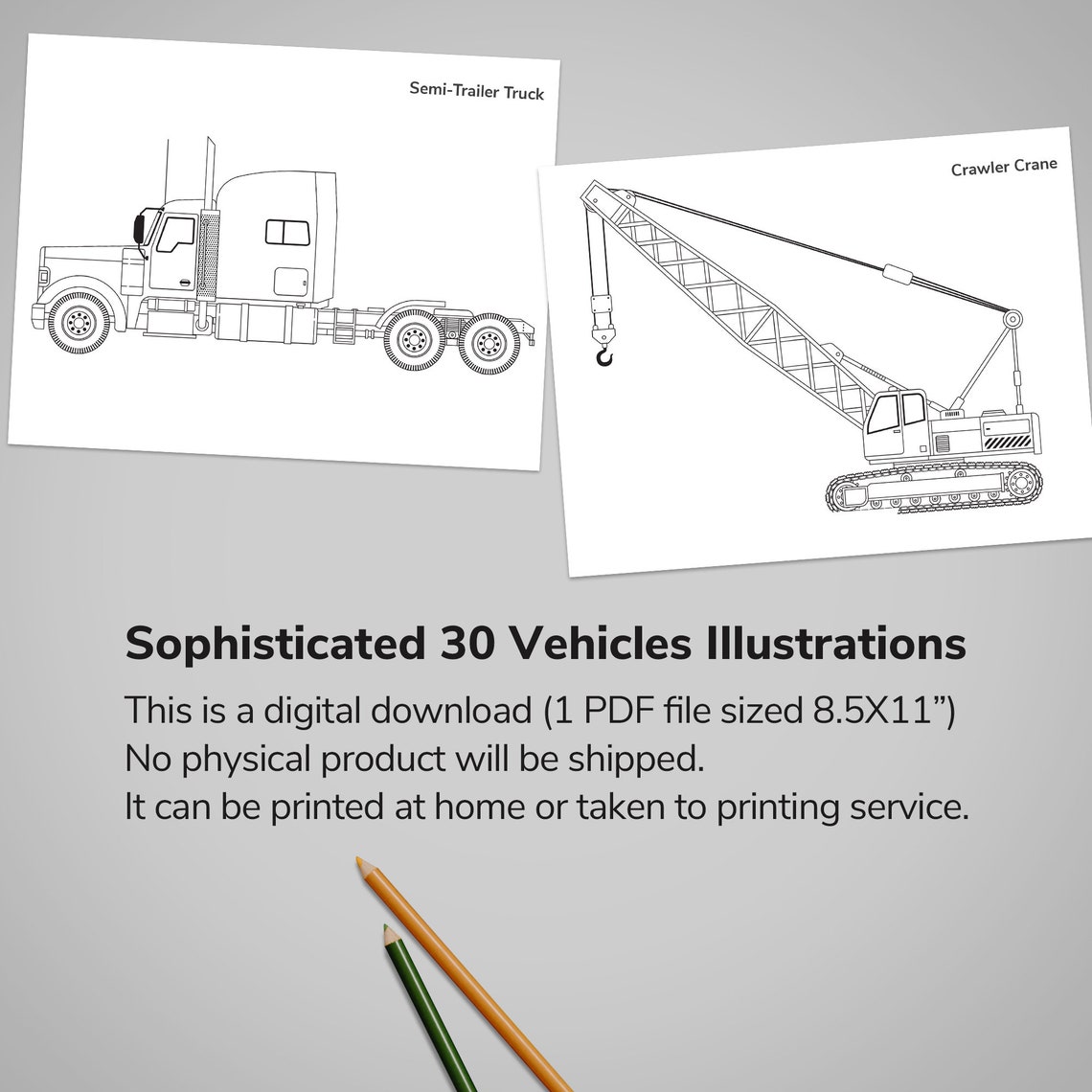 30 Vehicles Coloring Book, Cars, Trucks and Engines Printable Art for ...