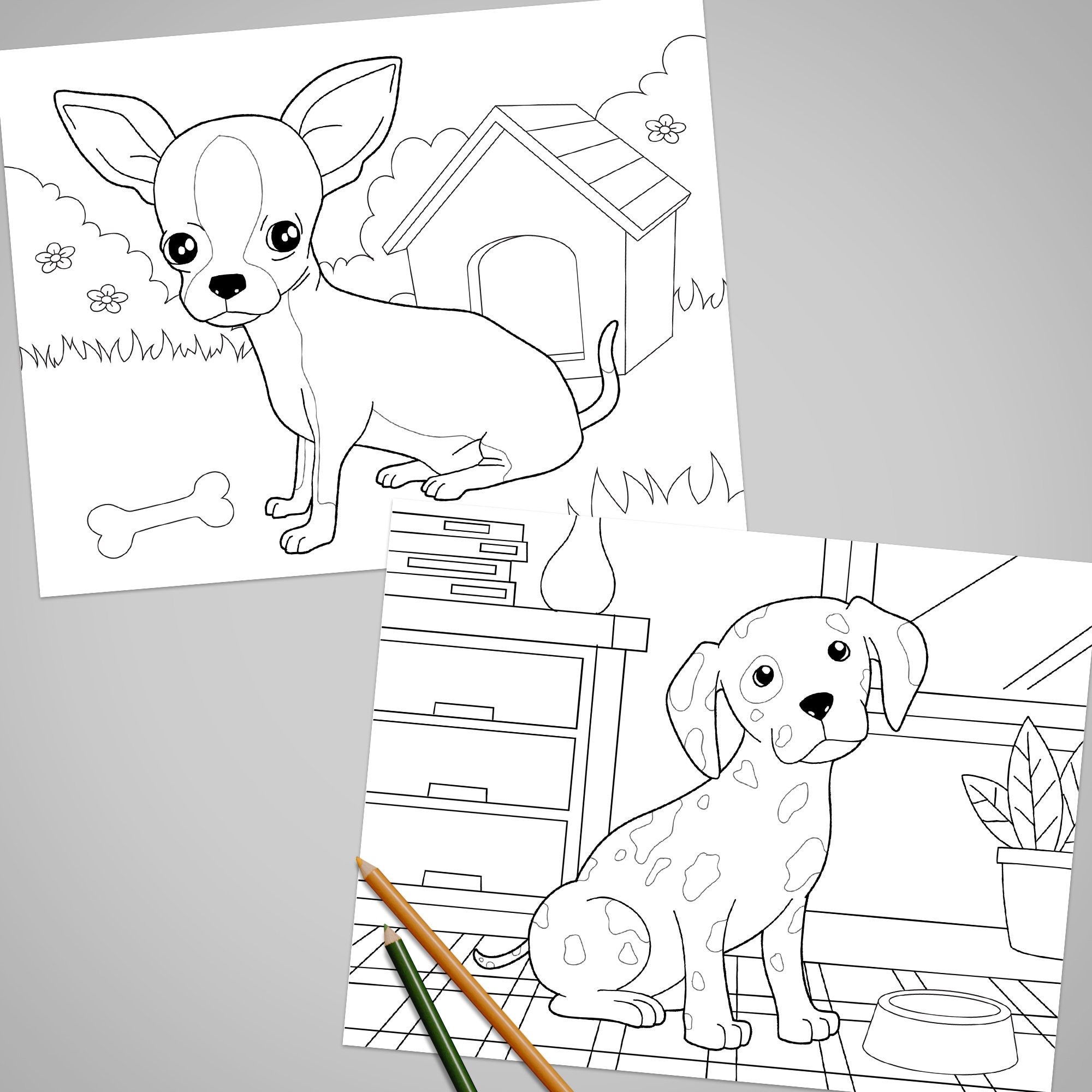 15 Dogs Coloring Book, Puppy Coloring Pages, Printable Art for Kids ...