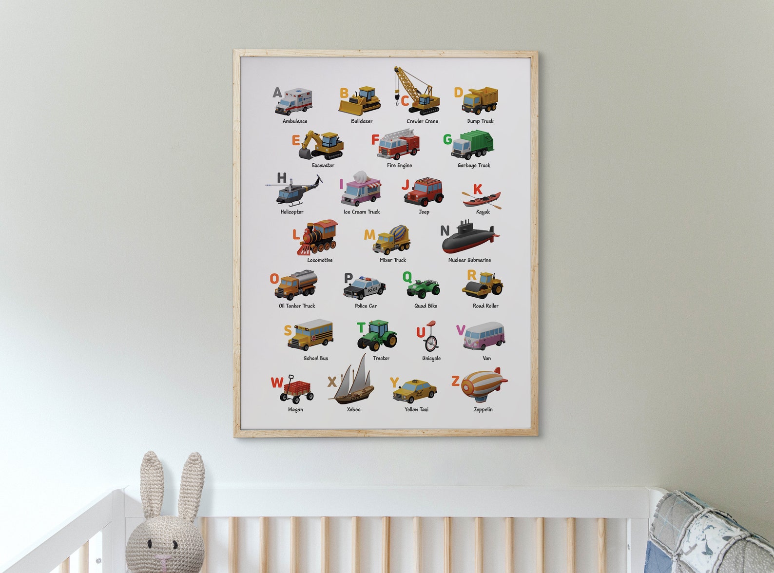 Transportation Alphabet Wall Art, Vehicle ABC Print, Car Letters Art ...